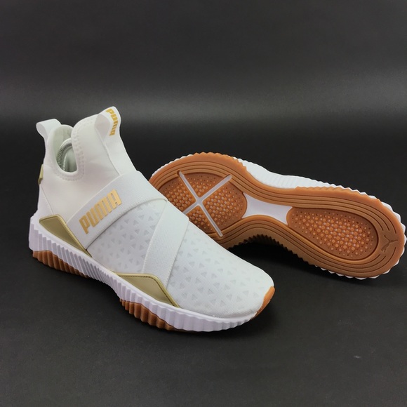 Puma | Shoes | Puma Womens Defy Mid Sparkle White Gold Sneakers | Poshmark